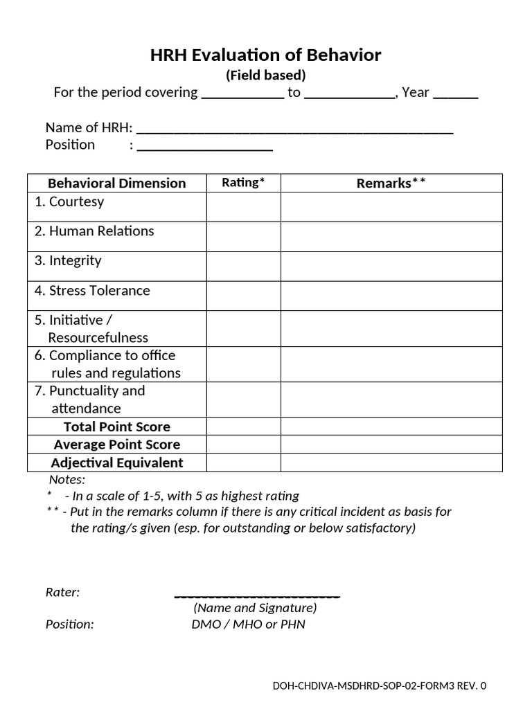 HRH Behavioral Evaluation Form | PDF