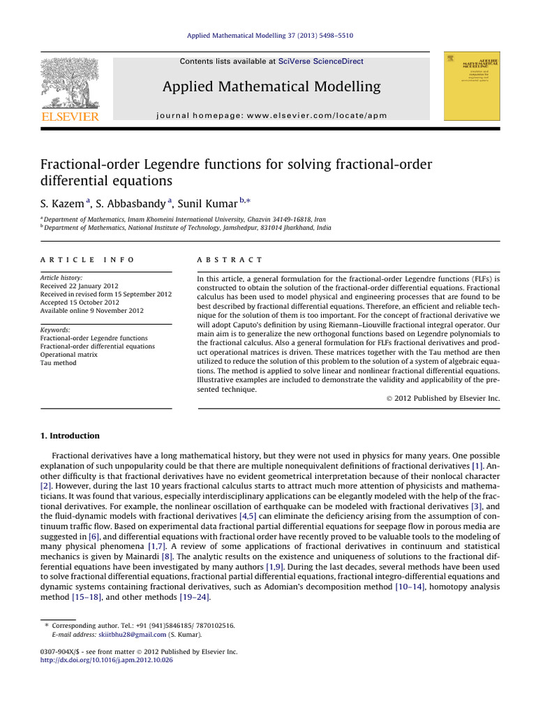Fractional Order Legendre Functions For Solving Fractional Order Pdf Equations Matrix