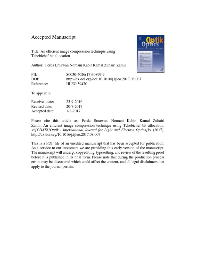 An Efficient Image Compression Technique Using Tcheb | PDF | Data ...