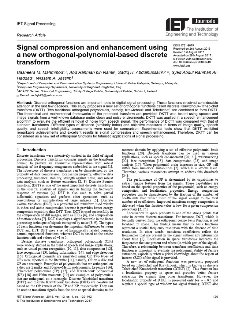 1 Signal Compression and Enhancement Using Moments | PDF | Discrete Fourier Transform | Data ...
