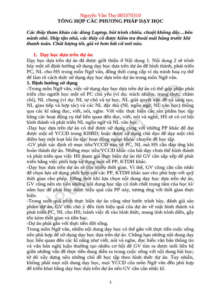 PHƯƠNG PHÁP DẠY HỌC PTNL | PDF