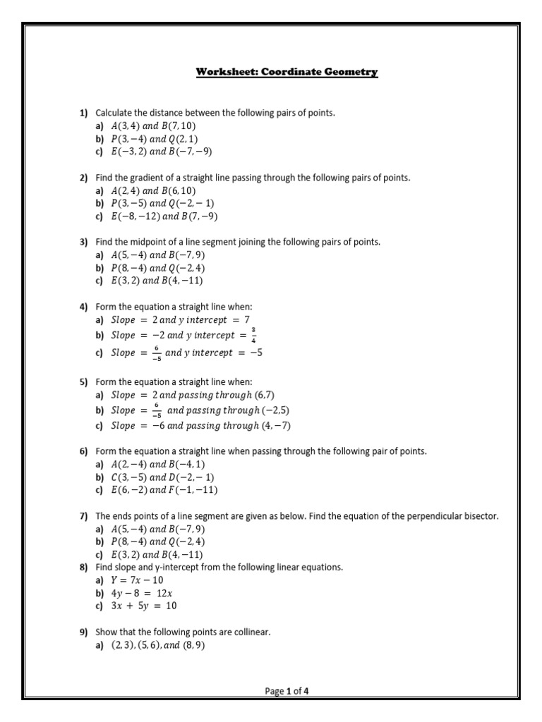 Coordinate Geometry Worksheet | PDF | Line (Geometry) | Perpendicular