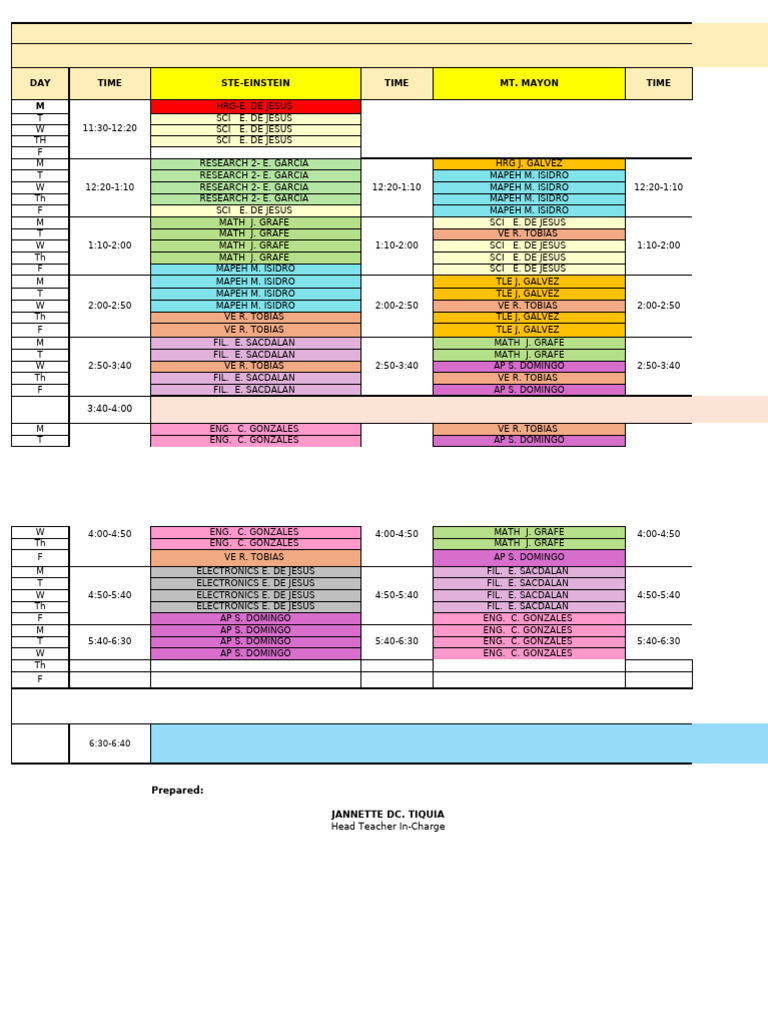 Grade 10 Class Schedule 2024-2025 | PDF
