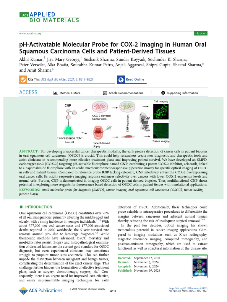 COX-2 Imaging Probe for Oral Cancer | PDF | Medical Imaging | Gene ...