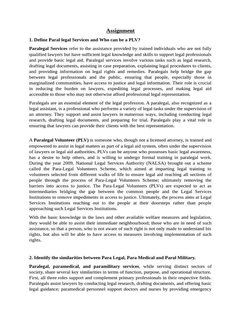 Paralegal Service Assignment | PDF | Paralegal | Legal Aid