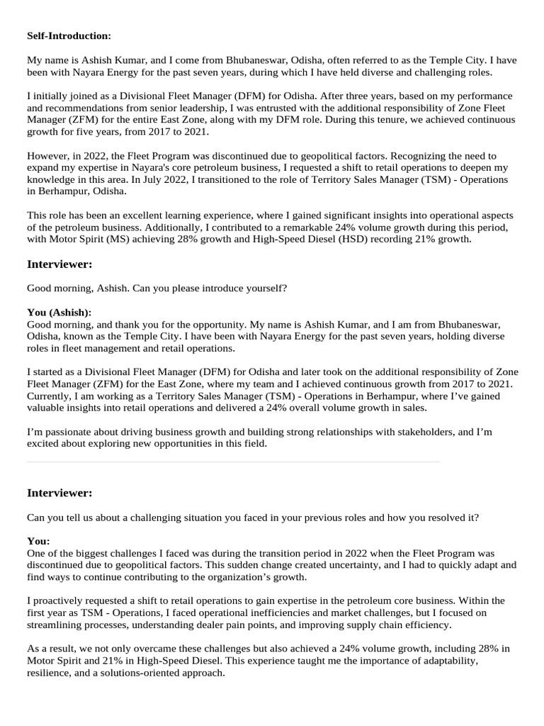 Self introduction | PDF | Leadership | Goal