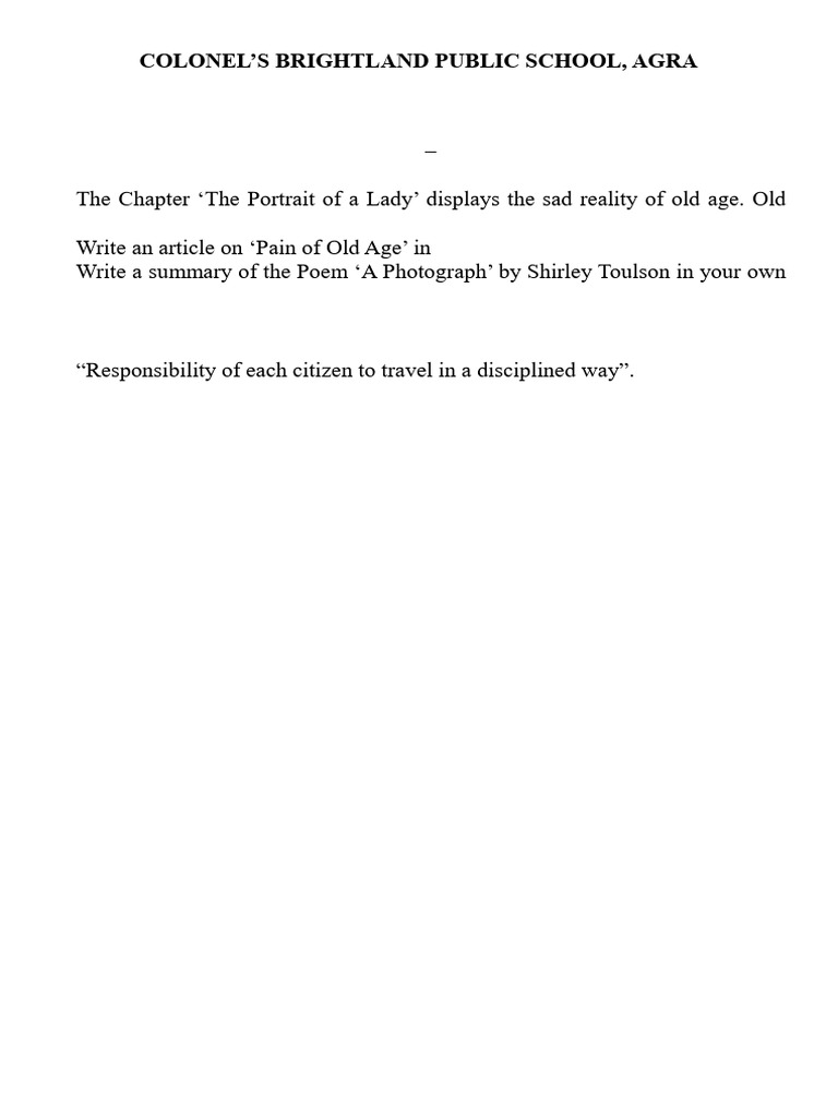 Colonel'S Brightland Public School, Agra HOLIDAY HOMEWORK (2024-25 ...