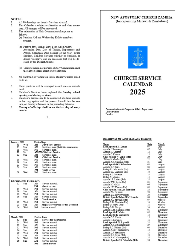 2025 New Apostolic Church Calendar | PDF | Liturgical Calendar ...