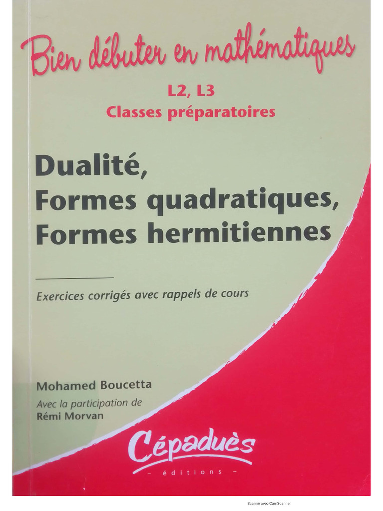 Dualité, Formes Quadratiques, Formes Hermitiennes - Mohamed Boucetta | PDF