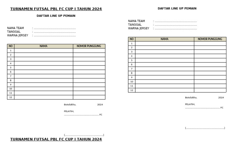 Daftar Line Up Pemain | PDF