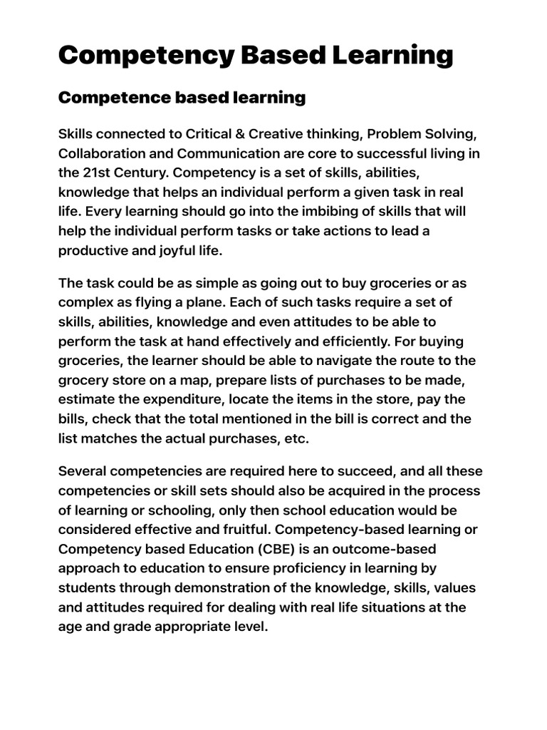 Competency Based Learning Guide Pdf Educational Assessment Learning