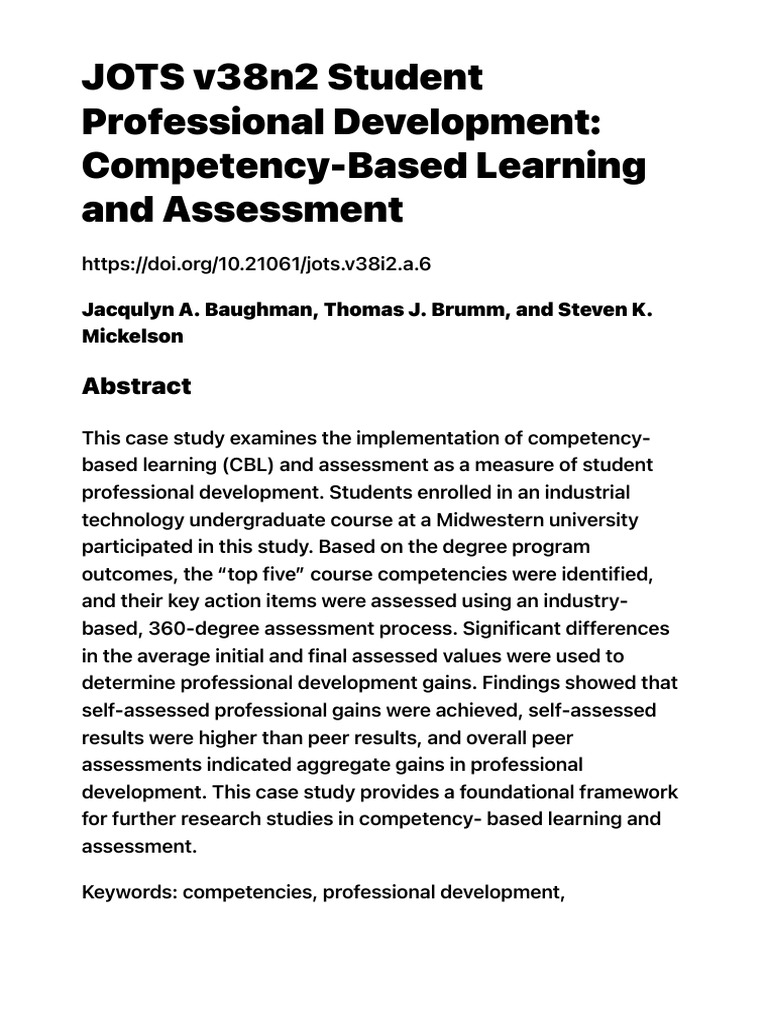 JOTS v38n2 Student Professional Development - Competency-Based Learning and Assessment ...