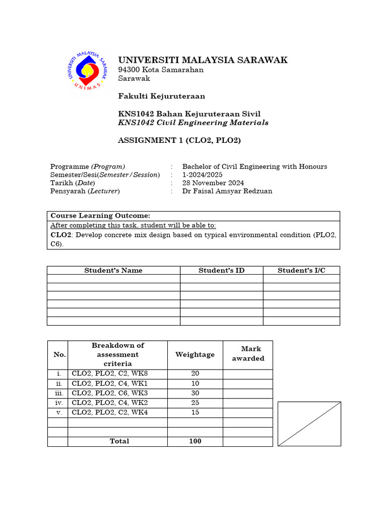 KNS1042 CE Materials Assignment 1 Brief | PDF | Concrete | Construction Aggregate