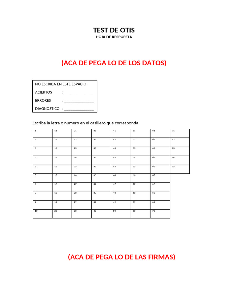 Test de Otis - Hoja de Respuestas | PDF