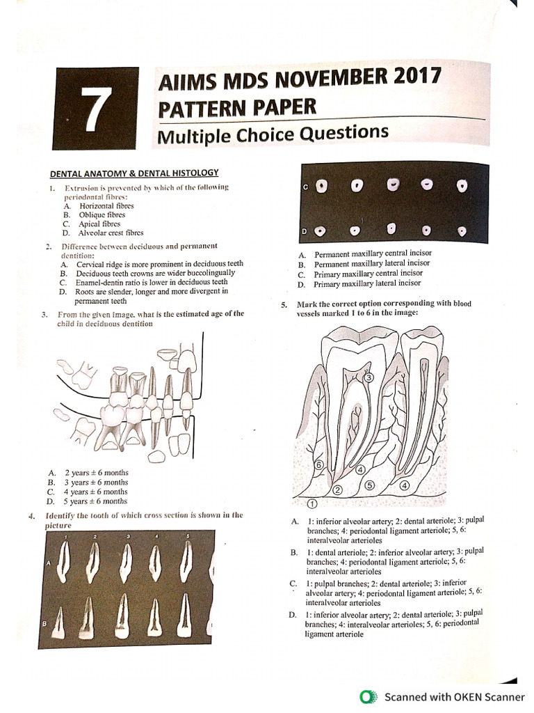 Aiims MDS Nov 2017 Pattern Questions | PDF