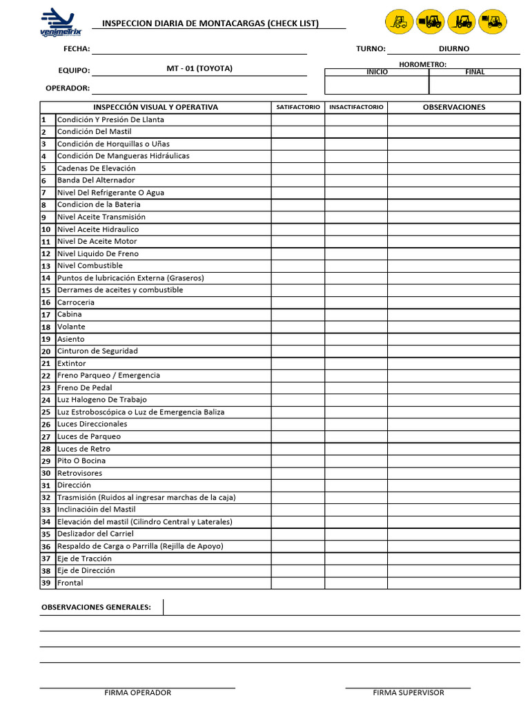 FORMATO - CHECK LIST MONTACARGAS | PDF FORMATO - CHECK LIST MONTACARGAS | PDF