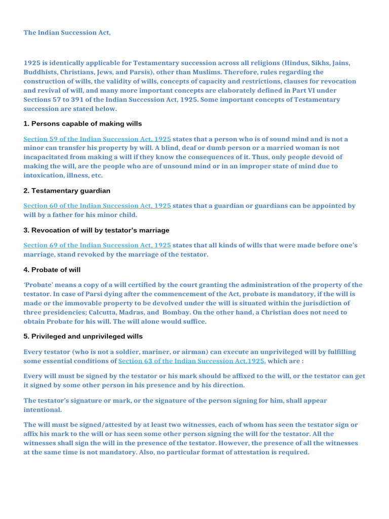 The Indian Succession Act | PDF | Will And Testament | Private Law