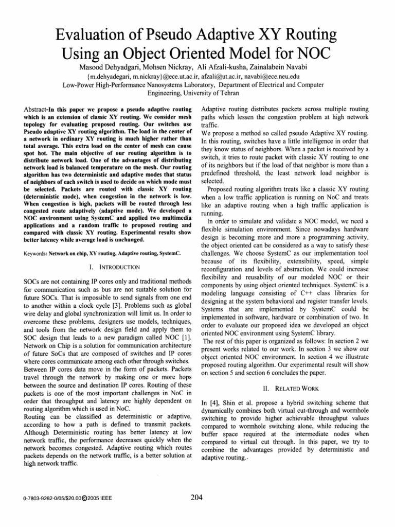 Evaluation of Pseudo Adaptive Xy Routing Using An Object Oriente | PDF | Routing | Computer Network