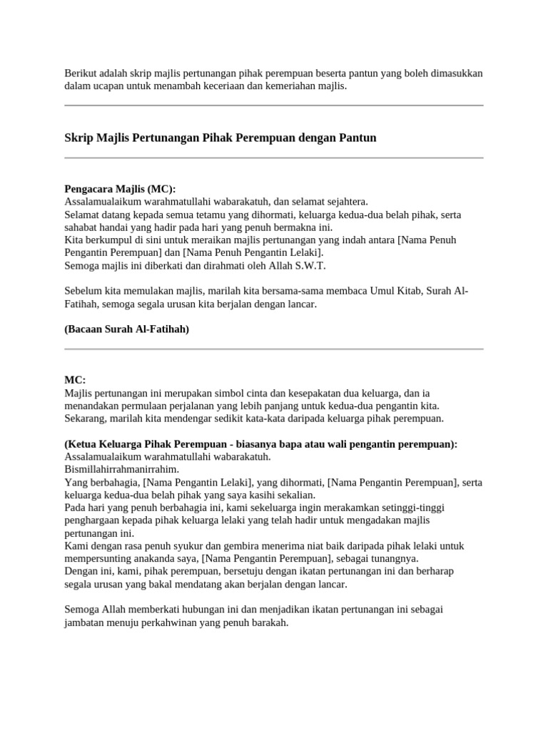 skrip majlis pertunangan pengantin lelaki | PDF