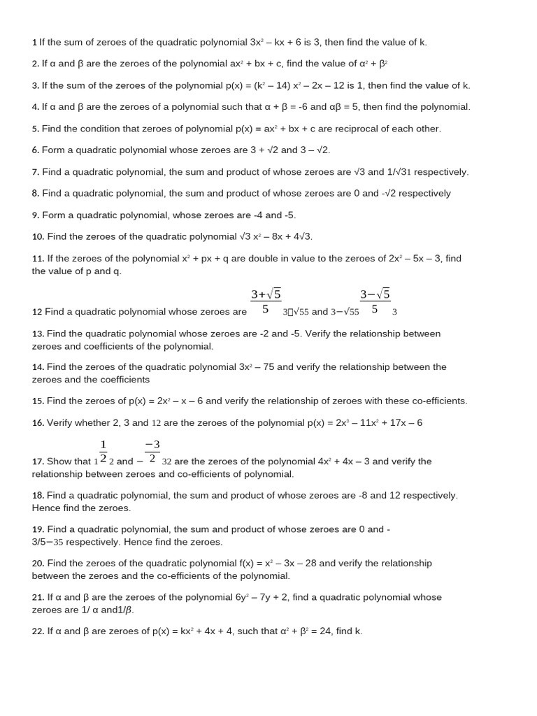 HW questions for class 10 ch-1,2,3 | PDF | Polynomial | Numbers