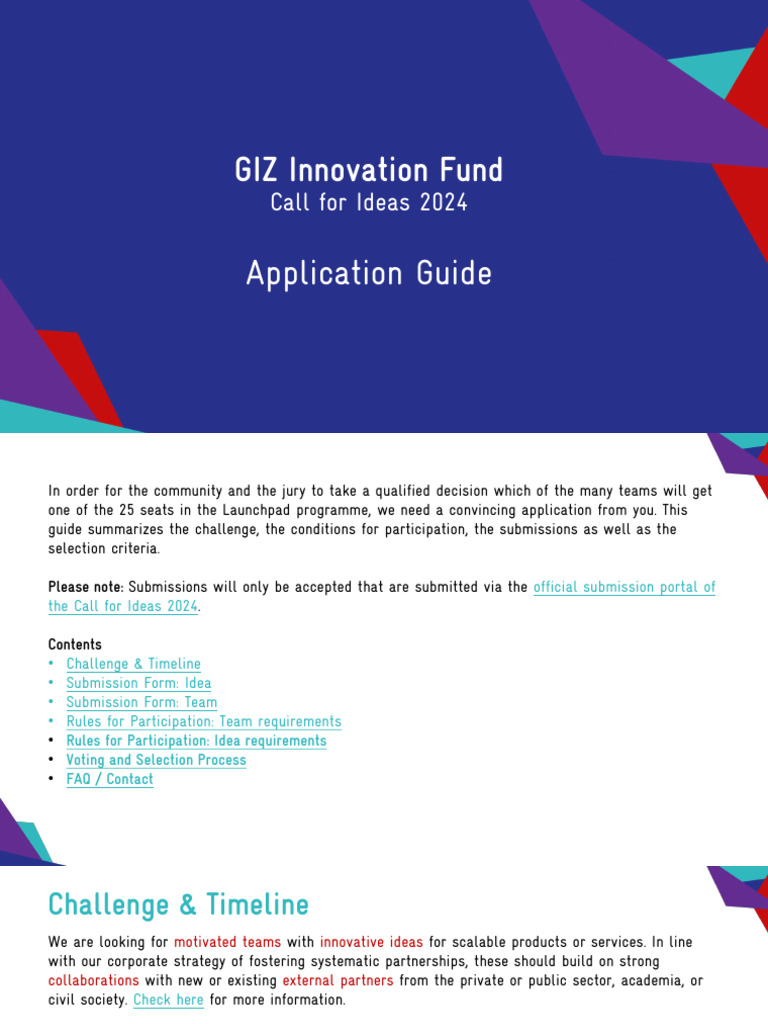 Call For Ideas 2024 - Application Guide | PDF | Innovation | Economies