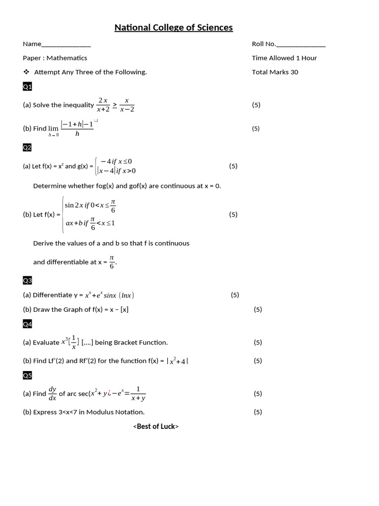 Bsc Paper1 Math Ex 1.1 to 2.2 | PDF