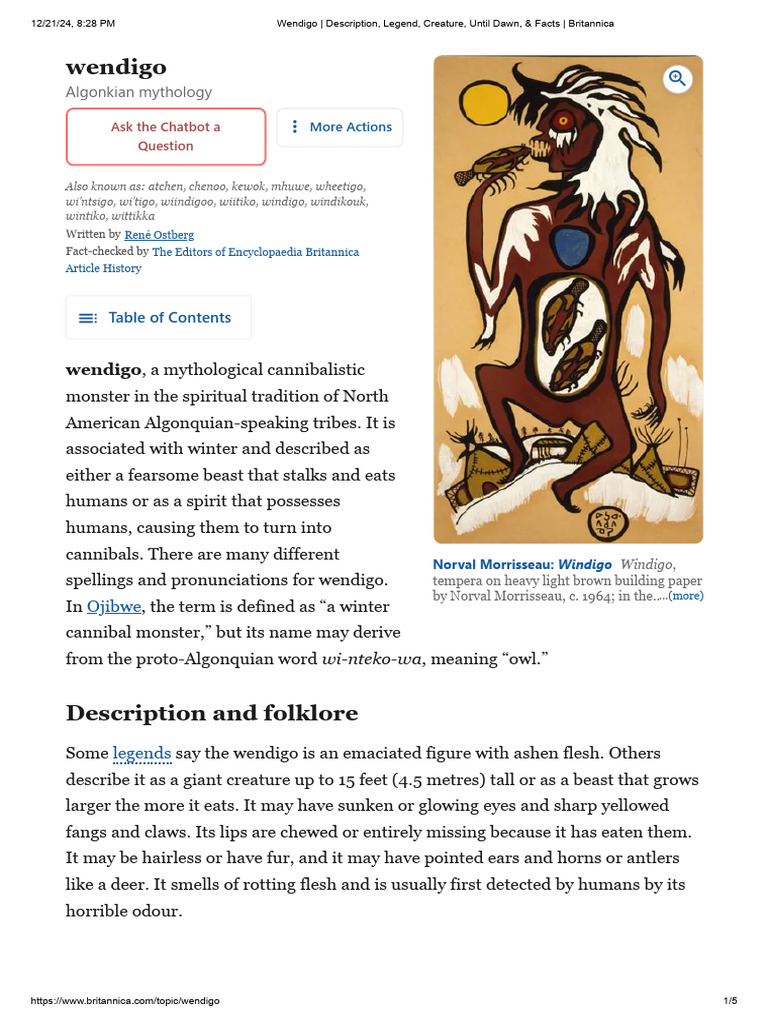 Description, Legend, Creature, Until Dawn, & Facts | PDF