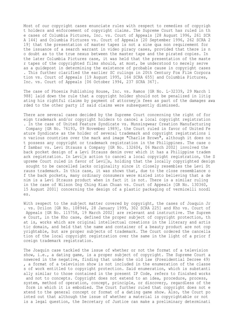 Supreme Court of the Philippines Rulings on Various Intellectual ...