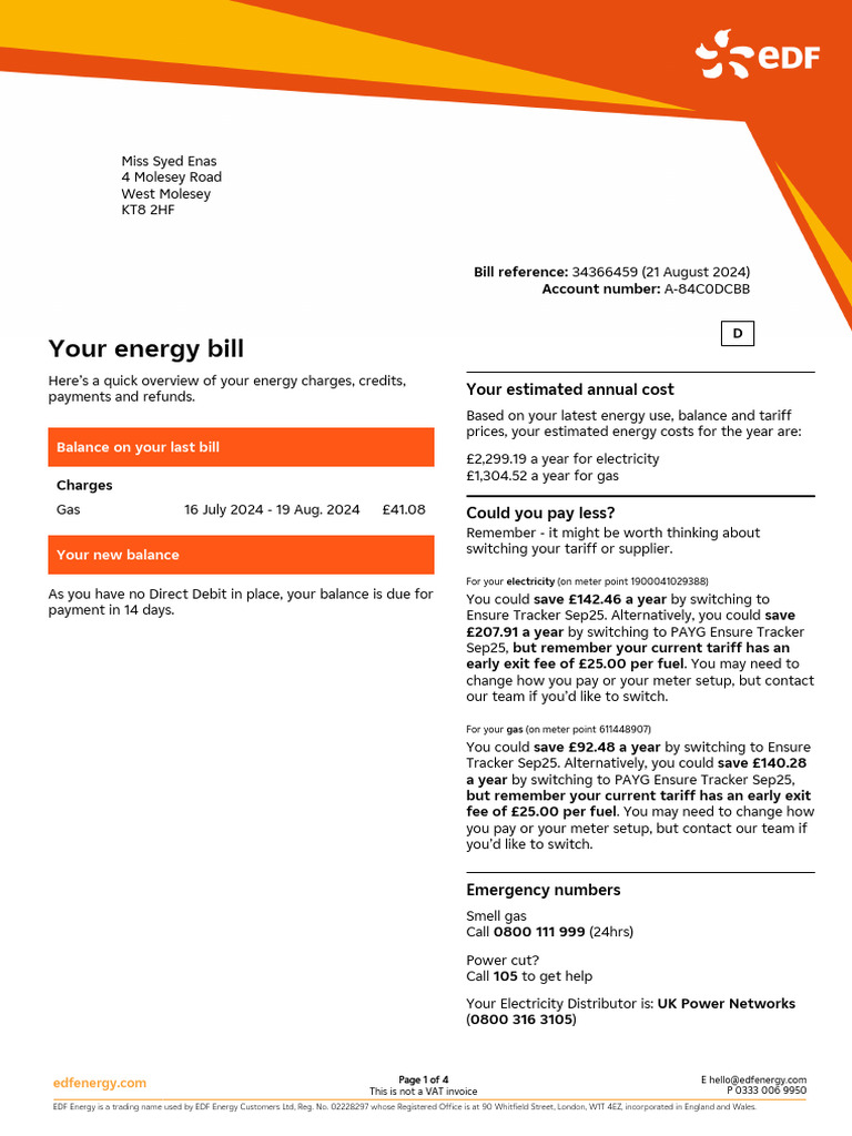 EDF Energy Account Overview and Savings | PDF | Payments | Value Added Tax