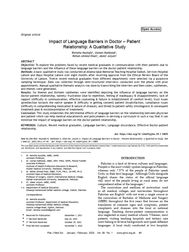 Impact of Language Barriers in Doctor | PDF | Medicine | Health Care