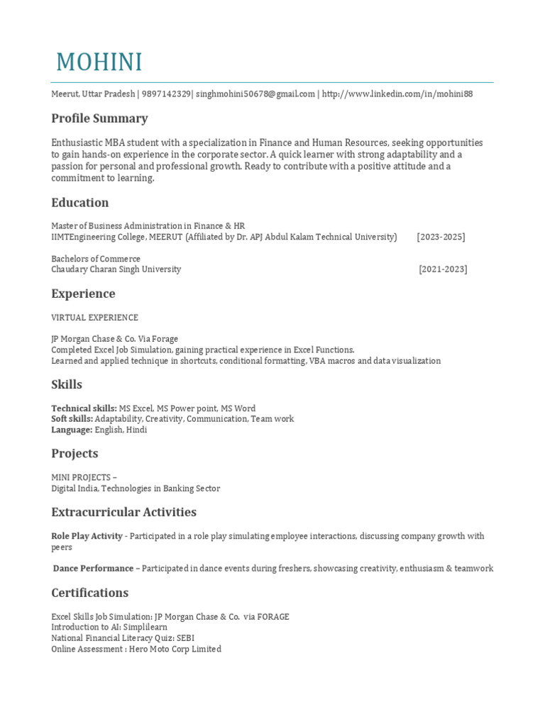 Mohini Resume 11888 | PDF