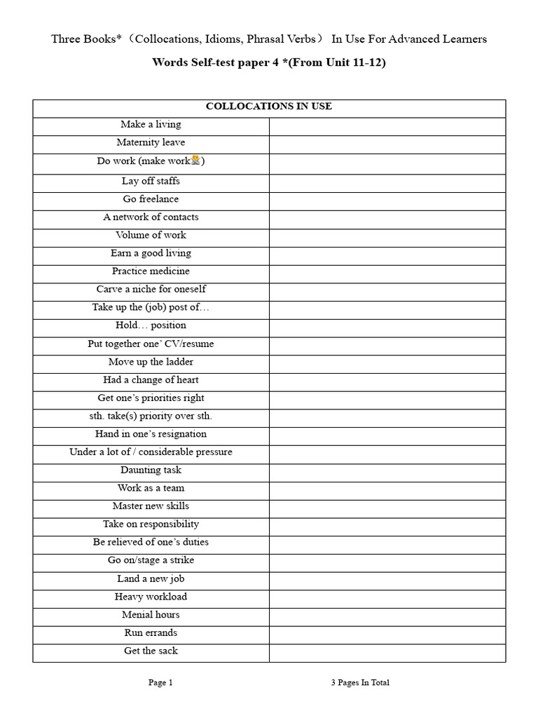 (Unit 11-12) Three Books in Use (Collocations, Idioms and Phrasal Verbs ...