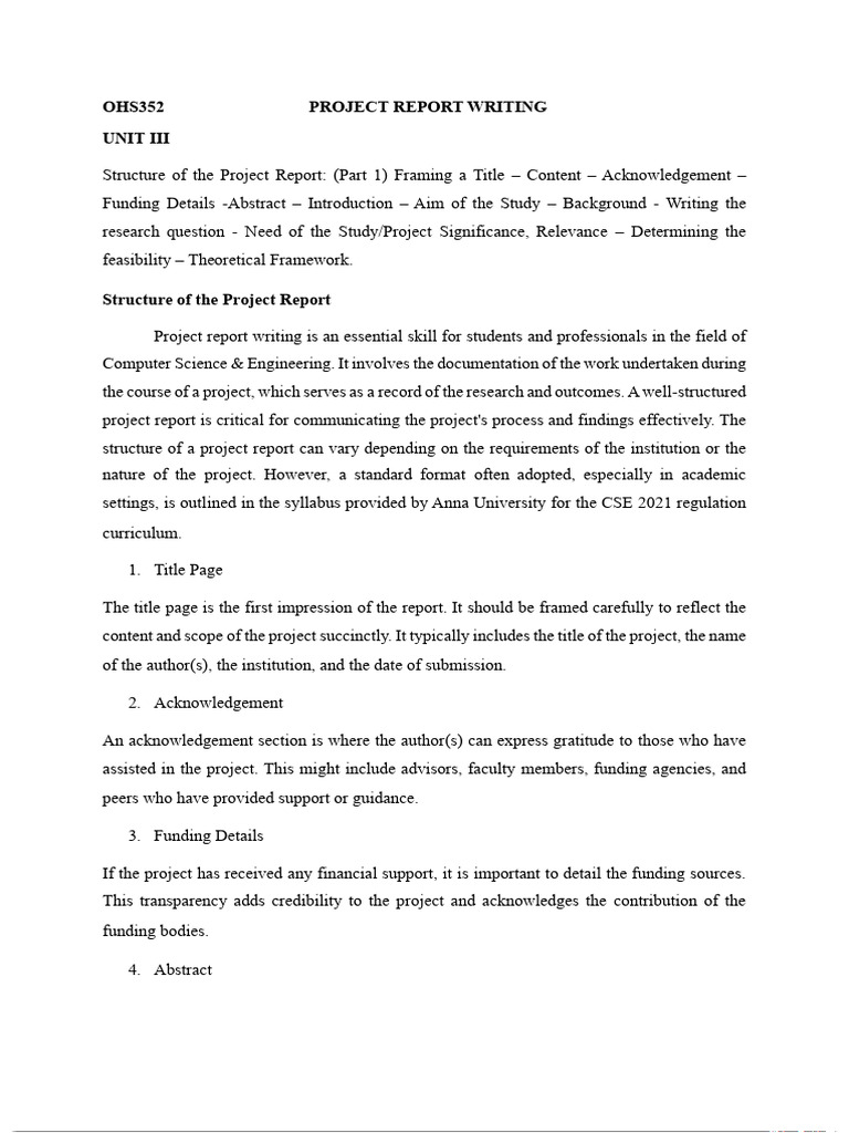 Unit 3 Structure of The Project Report Part 1 Framing A Title | PDF ...