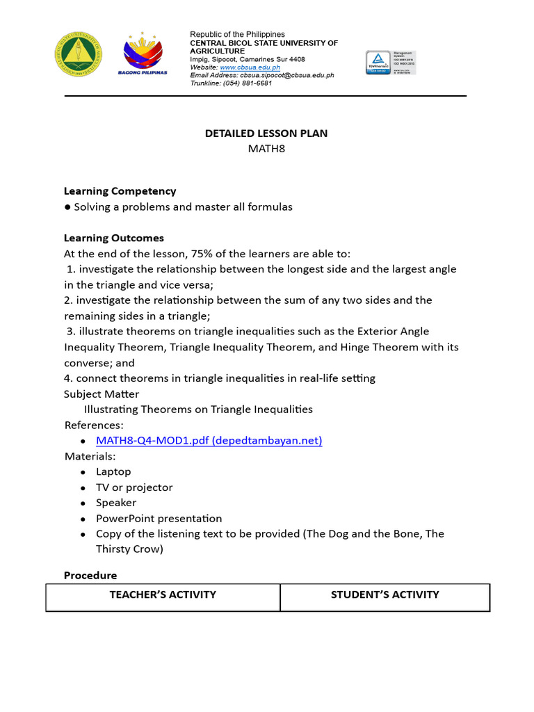 Triangle Inequalities Lesson Plan | PDF | Triangle | Euclidean Geometry