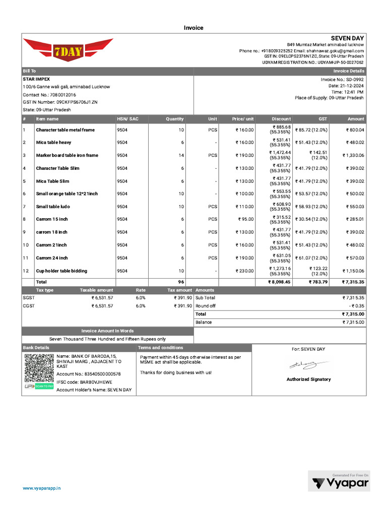 Star Impex - SD-0992 - 21-12-2024 | PDF | Invoice | Taxation