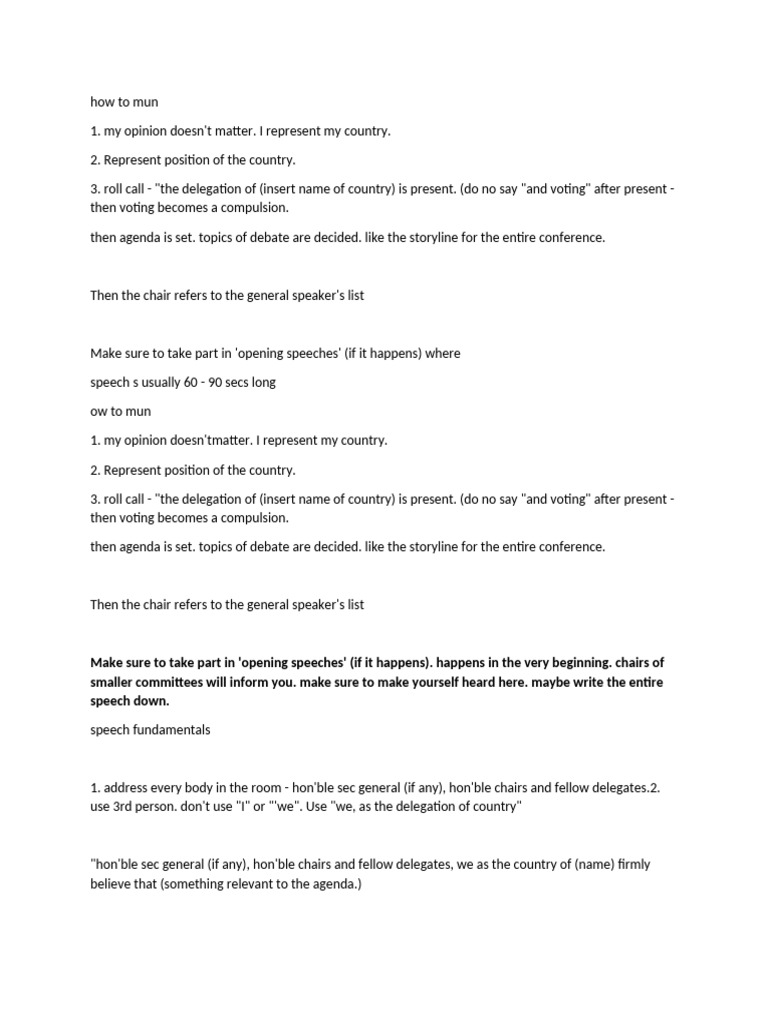 MUN Participation and Procedure Guide | PDF | Verb
