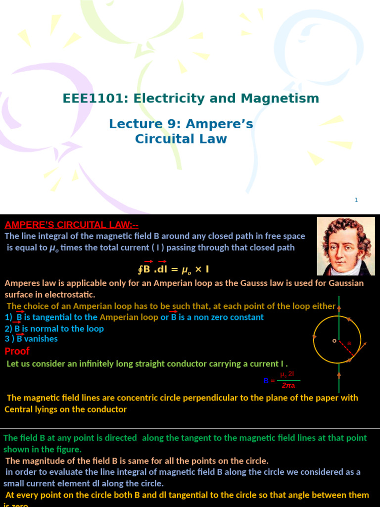 Lecture 9 Ampere's Circuital Law | PDF | Magnetic Field | Circle