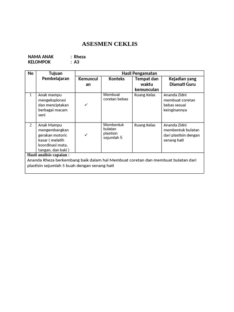 Asesmen Ceklis B2 | PDF