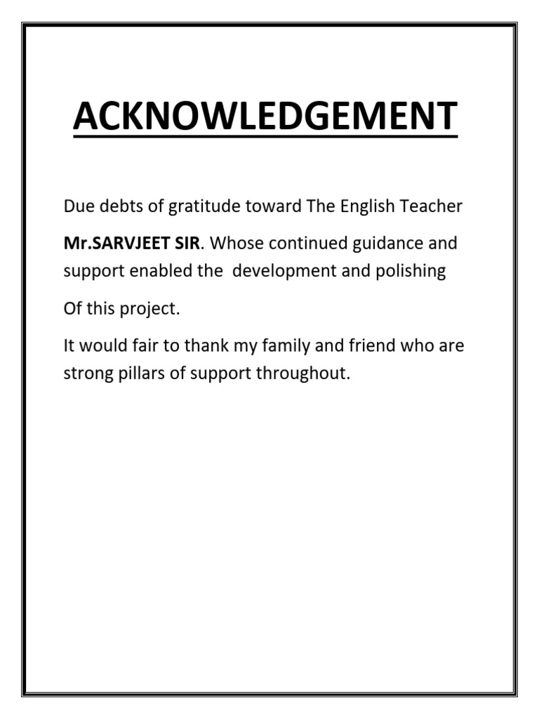 Student's English Project Acknowledgment | PDF