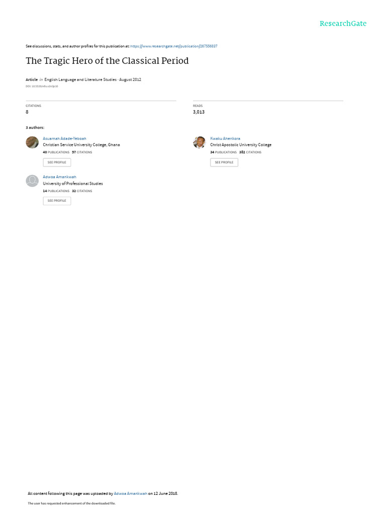 TragicHero Postclassical | PDF | Tragedy | King Lear