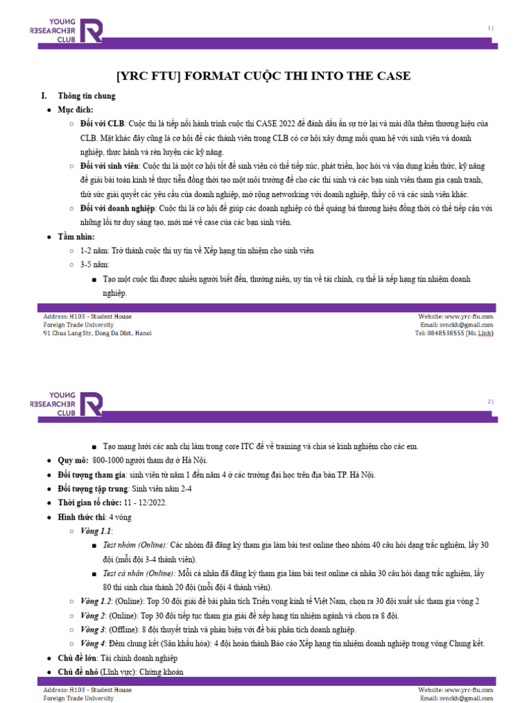 Yrc Ftu Format Cuộc Thi Into the Case 2022 Final | PDF