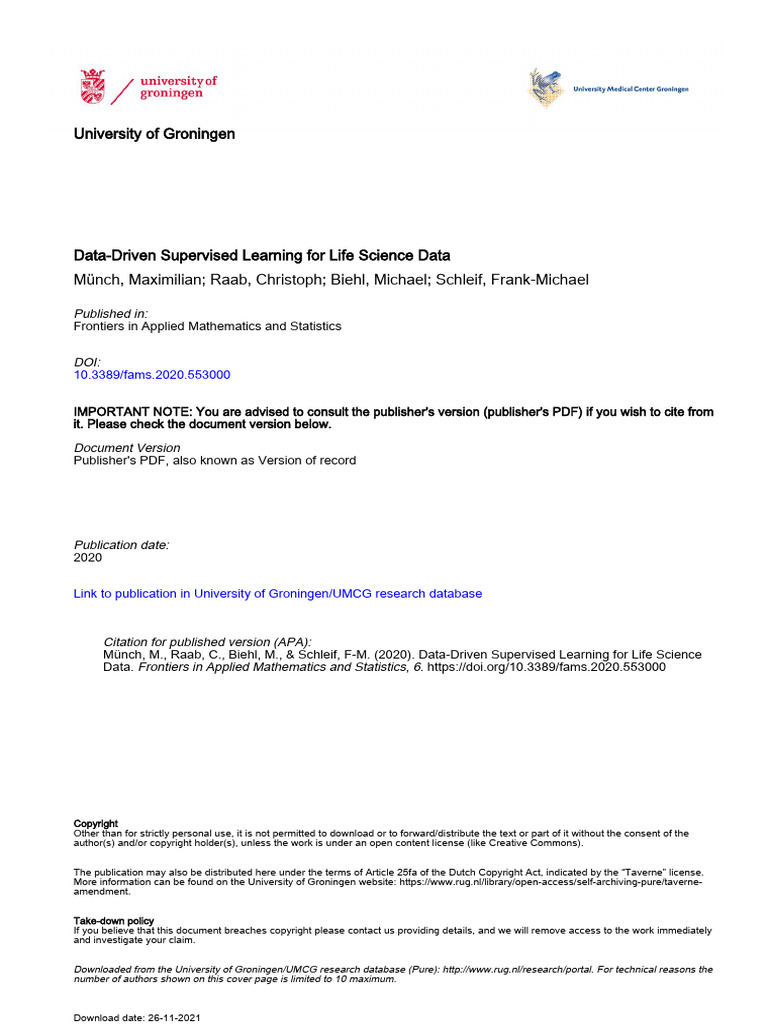 Data Driven Supervised Learning For Life | PDF | Support Vector Machine | Applied Mathematics