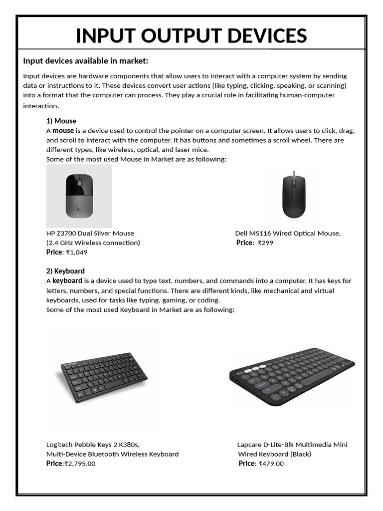 INPUT OUTPUT DEVICES | PDF | Virtual Reality | Computer Keyboard