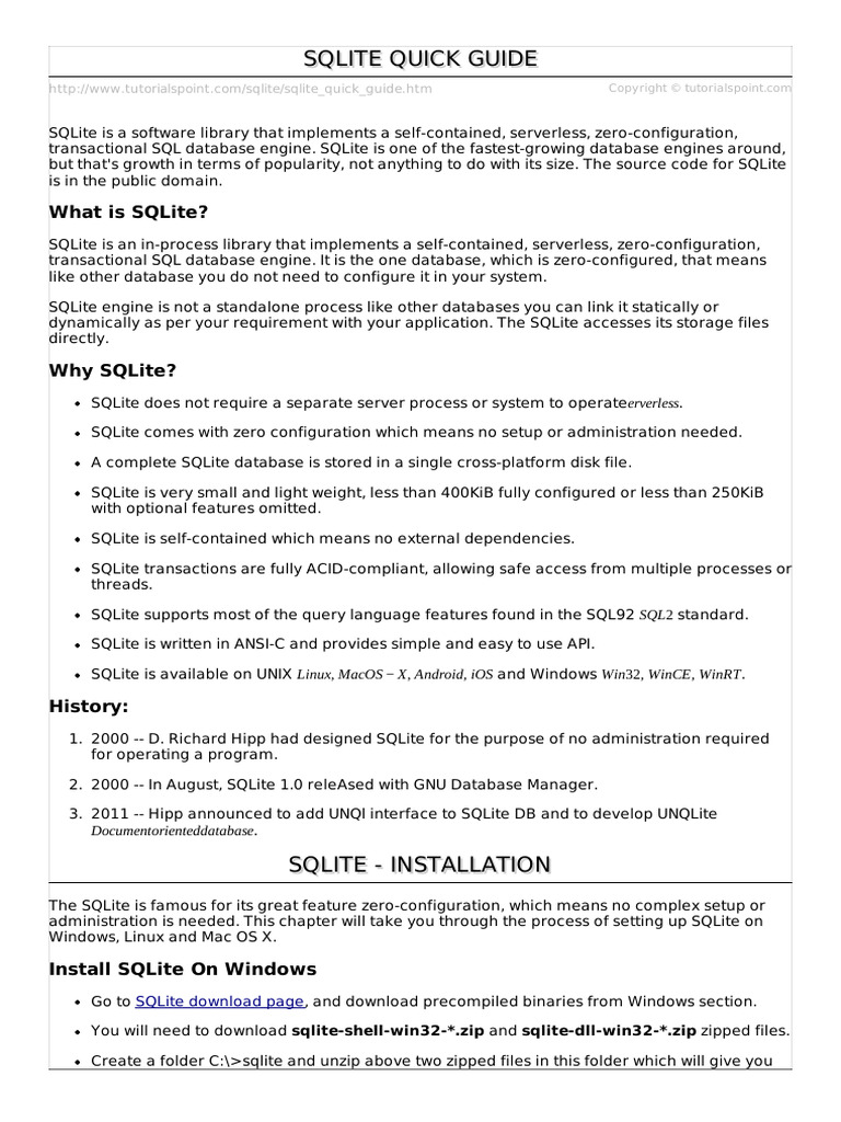 sqlite_quick_guide | PDF | Table (Database) | Computing sqlite_quick_guide | PDF | Table (Database) | Computing