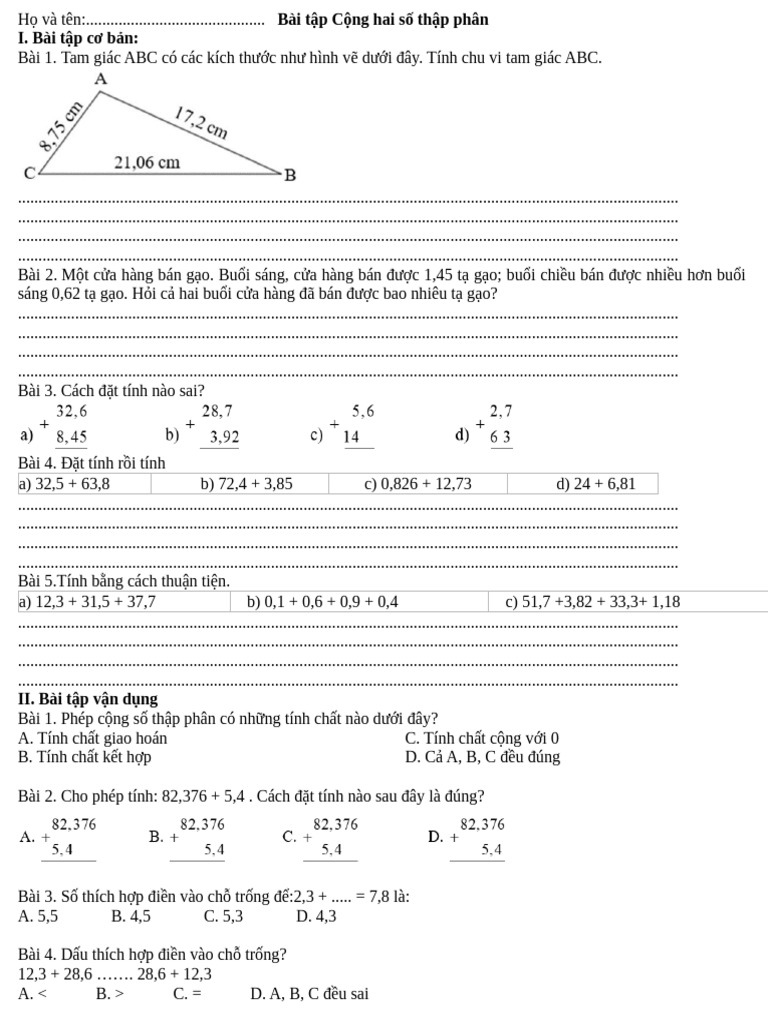 Bai Tap Cong Hai So Thap Phan | PDF