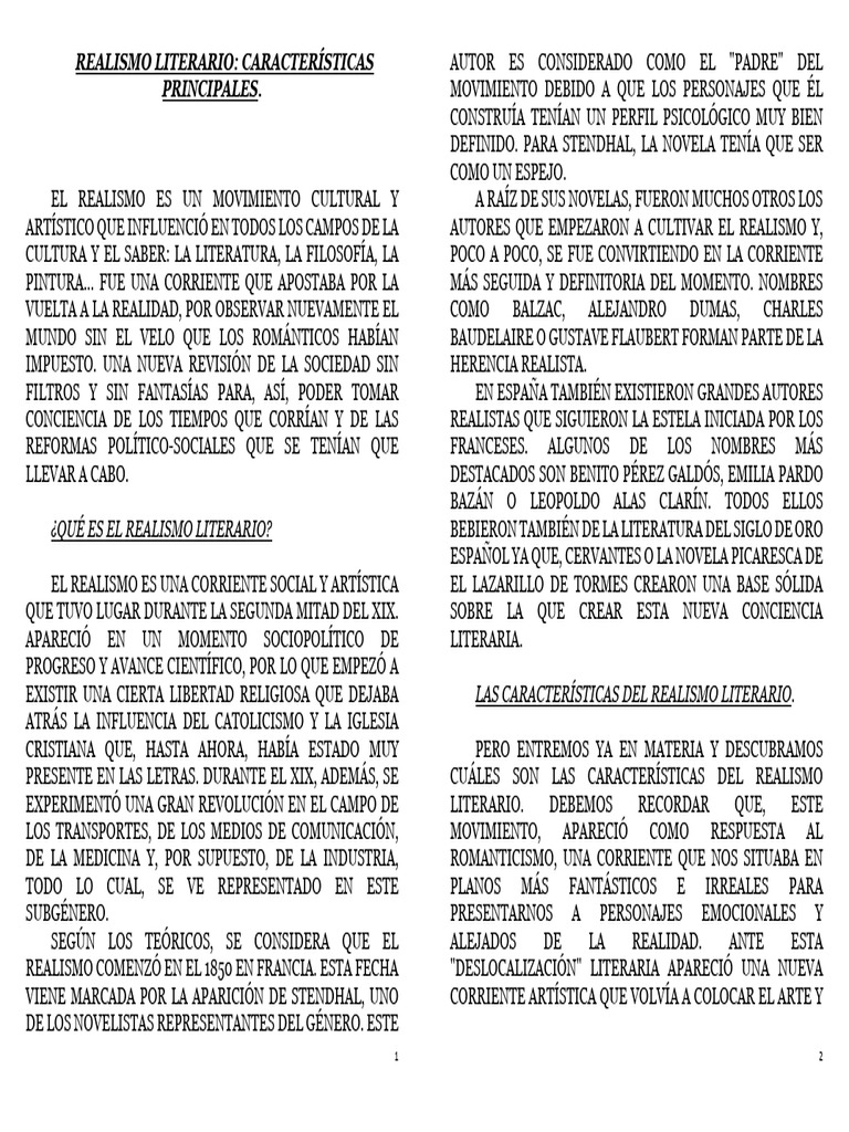 Características del Realismo Literario | PDF | Realismo literario | Novelas