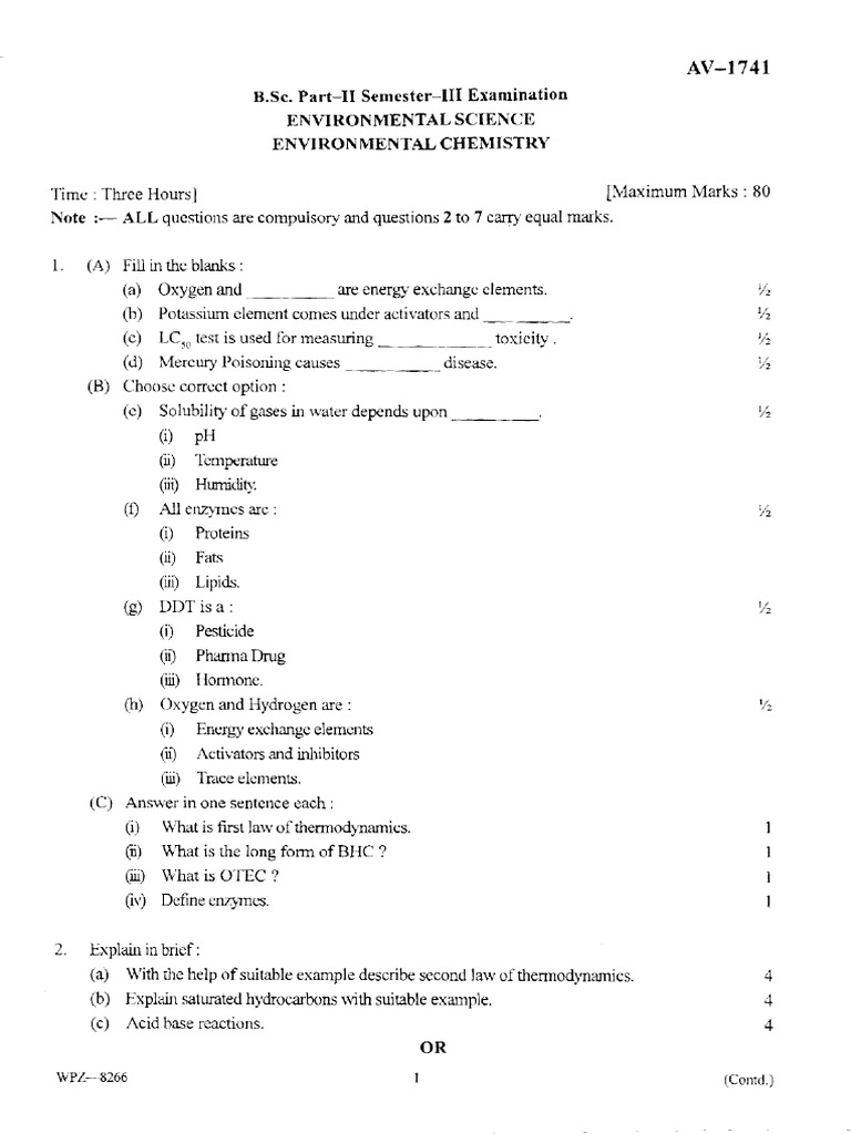 BSC 3 Sem Environmental Science Environmental Chemistry Part 2 Winter 2018 | PDF | Chemical ...