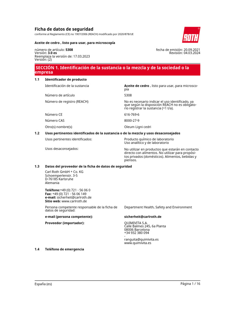 FDS Aceite de Cedro | PDF | Química