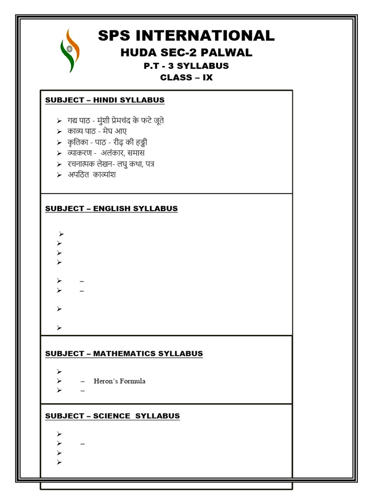 Class 9 PT3 Syllabus Overview 2023-24 | PDF