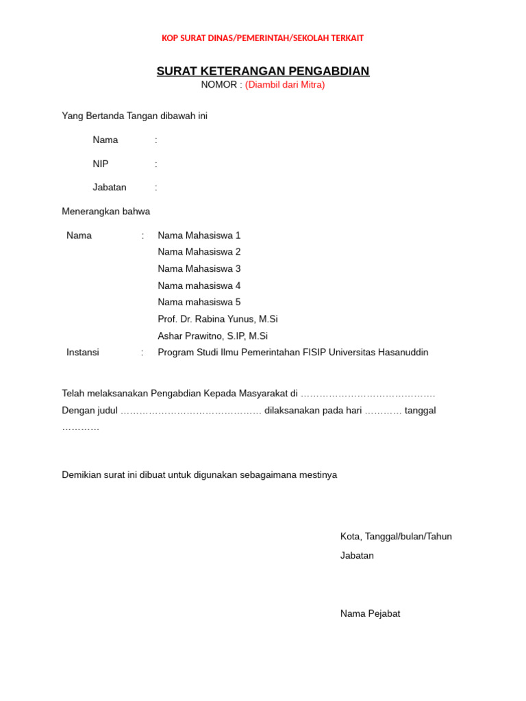 Surat Keterangan Pengabdian Masyarakat | PDF